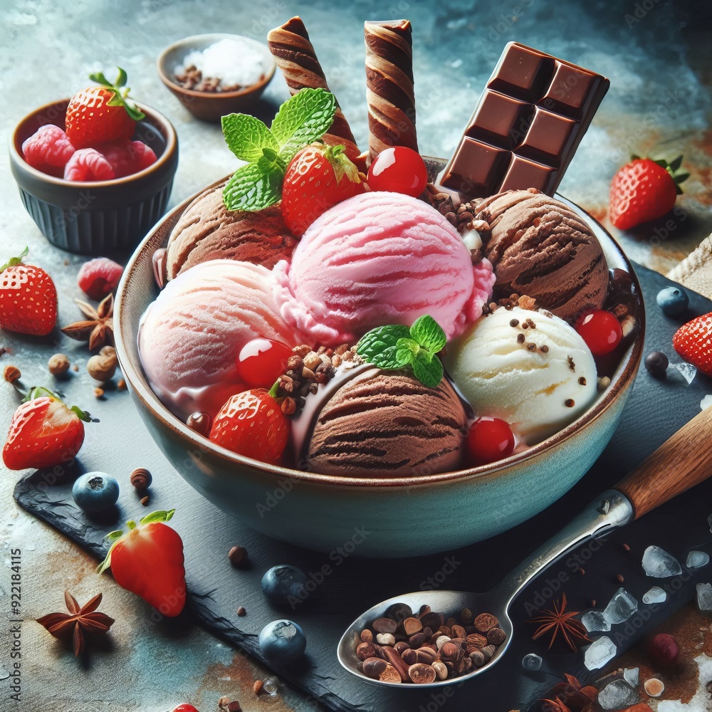 Ice Cream A frozen dessert made from dairy or non dairy ingredi Stock ...