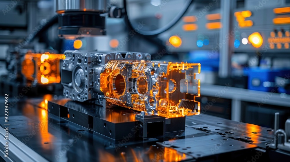 An engine block being inspected for defects using advanced imaging ...