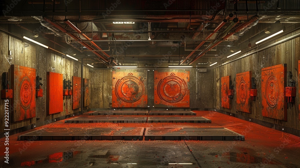 A high-resolution image of a gun range with multiple shooting lanes ...