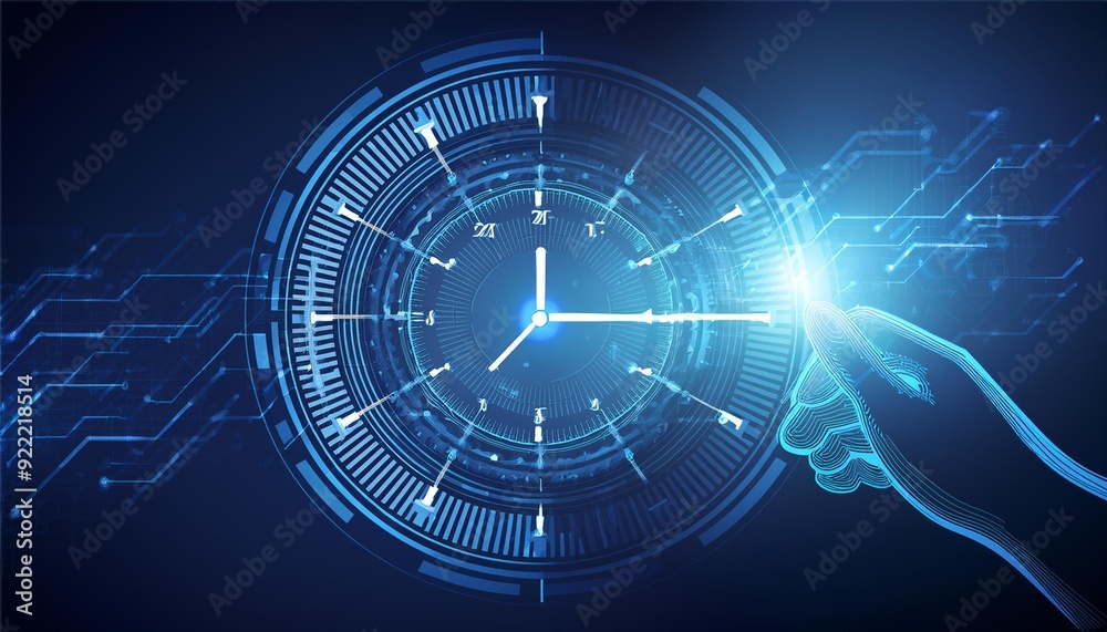 Futuristic time clock hand and clock face digital transformation ...
