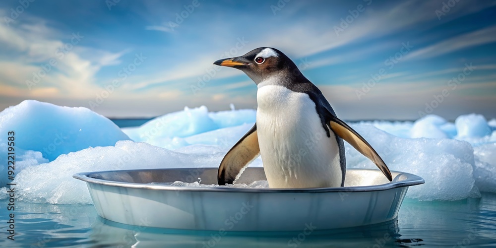 Penguin cooling off in ice bath , penguin, ice bath, refreshment, hot ...