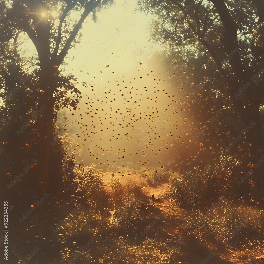Mosquito Swarm: A scene showing a swarm of mosquitoes hovering in the ...