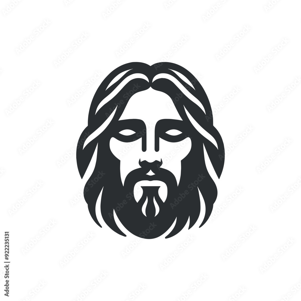 Jesus head face portrait. Logo, icon, emblem. Vector black and white ...