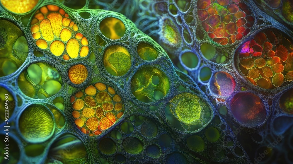 The microscopic structure of plant cells, with clearly visible ...