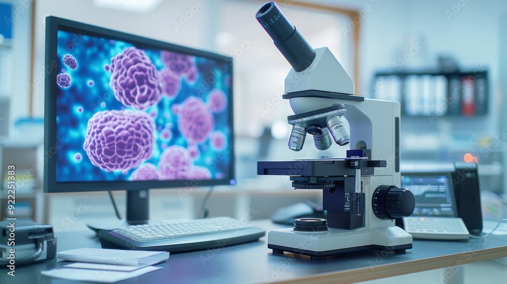Microscope and Tissue Slide Analysis, Modern laboratory setup ...