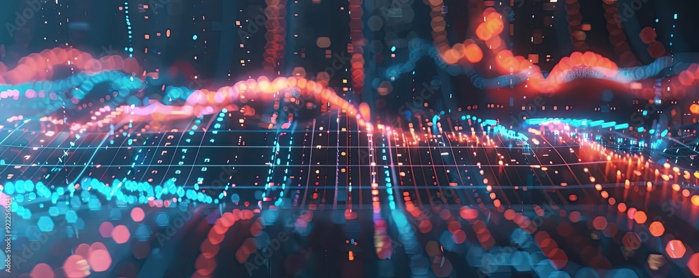 Abstract data visualization with vibrant colors and dynamic lines representing technology and ...