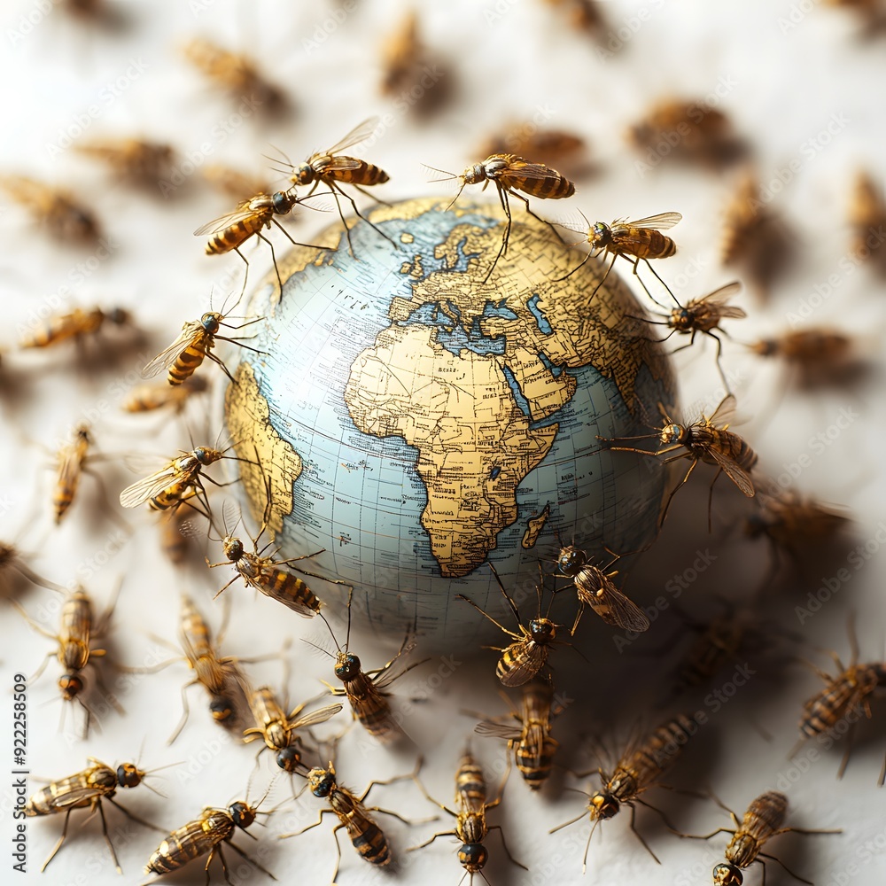 Mosquitoes and the Globe: A globe surrounded by mosquitoes, indicating ...