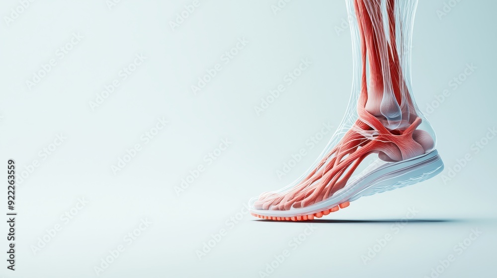 Detailed anatomy of a foot with muscle structure, highlighting physical ...
