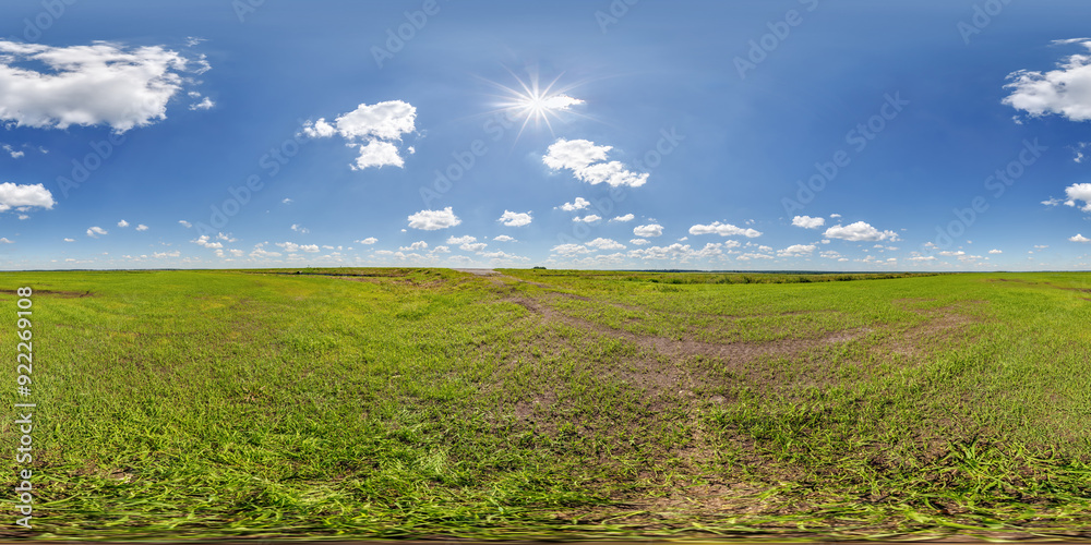 spherical 360 hdri panorama among green farming field with clouds on ...