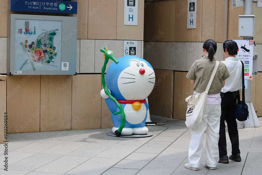 TOKYO, JAPAN - August 14, 2024: A large model of the character Doraemon ...