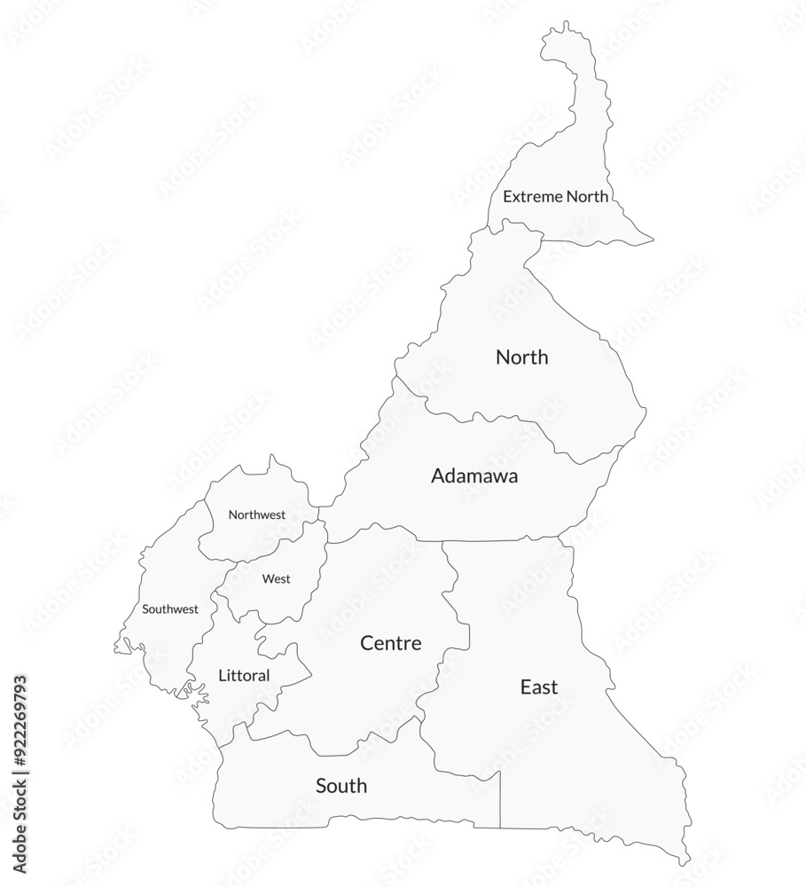 Cameroon map. Map of Cameroon in administrative provinces Stock Vector ...