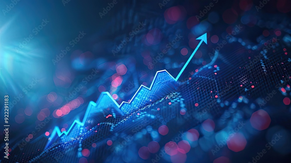 A vibrant digital representation of a data trend with an upward ...