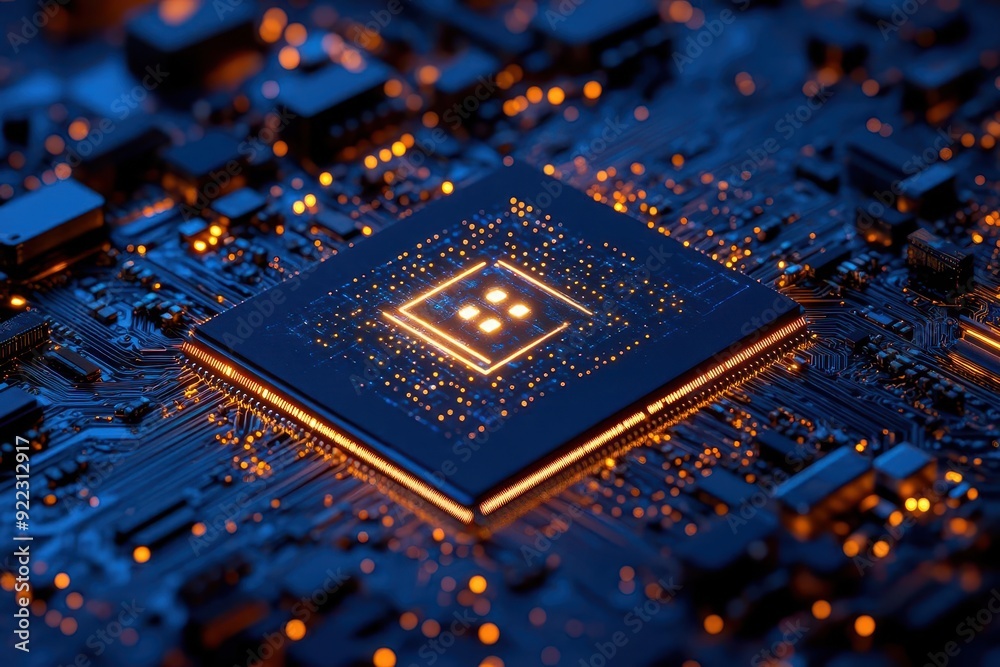 Glowing Microchip With Intricate Circuitry Forming Ai Text Futuristic Blue And White Color