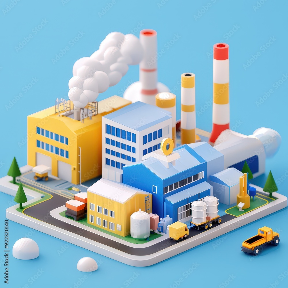 A 3D model of a factory with safety zones clearly marked and ISO ...