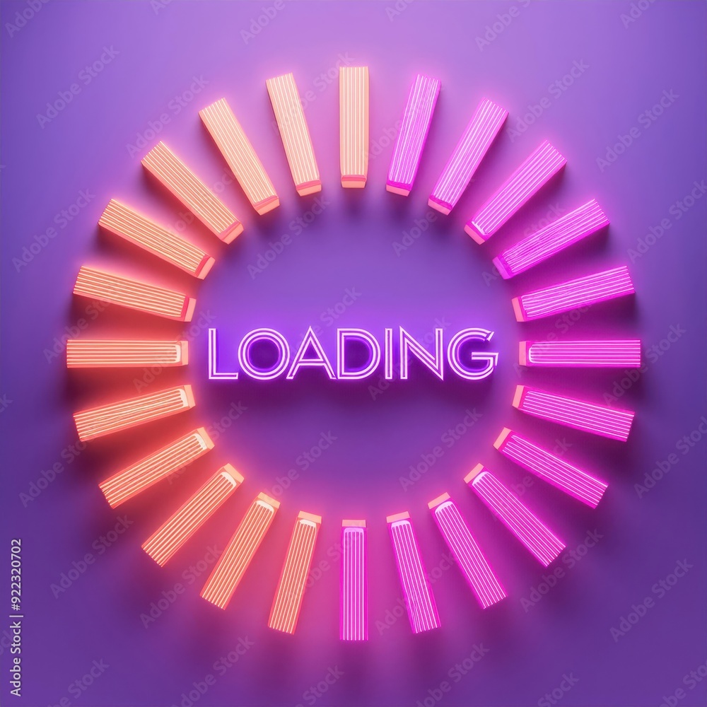 Vibrant loading animation with neon lights on a purple background ...