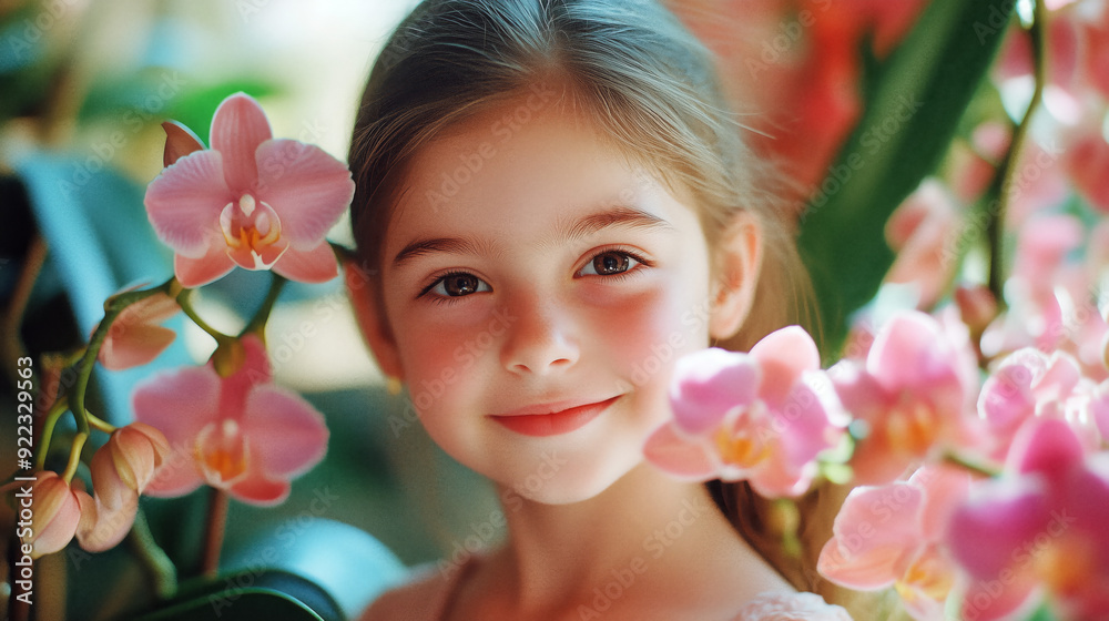 child and orchid, kid with orchid plant, orchid child, youth tending to ...