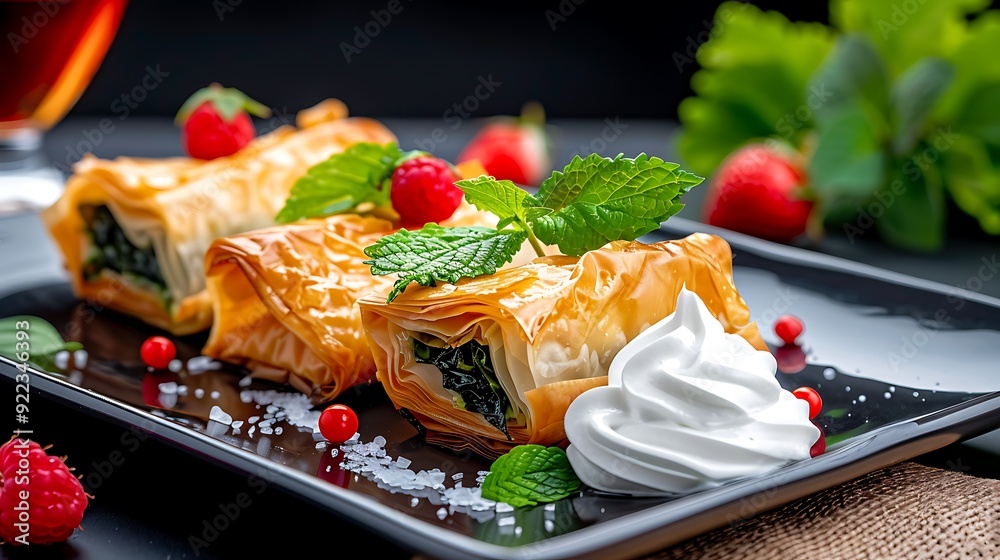 Traditional Greek spanakopita, flaky phyllo, no shadows, no text on ...