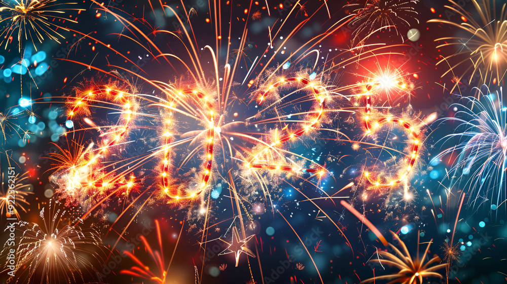 Festive colored fireworks on a night sky happy 2025 new year background ...