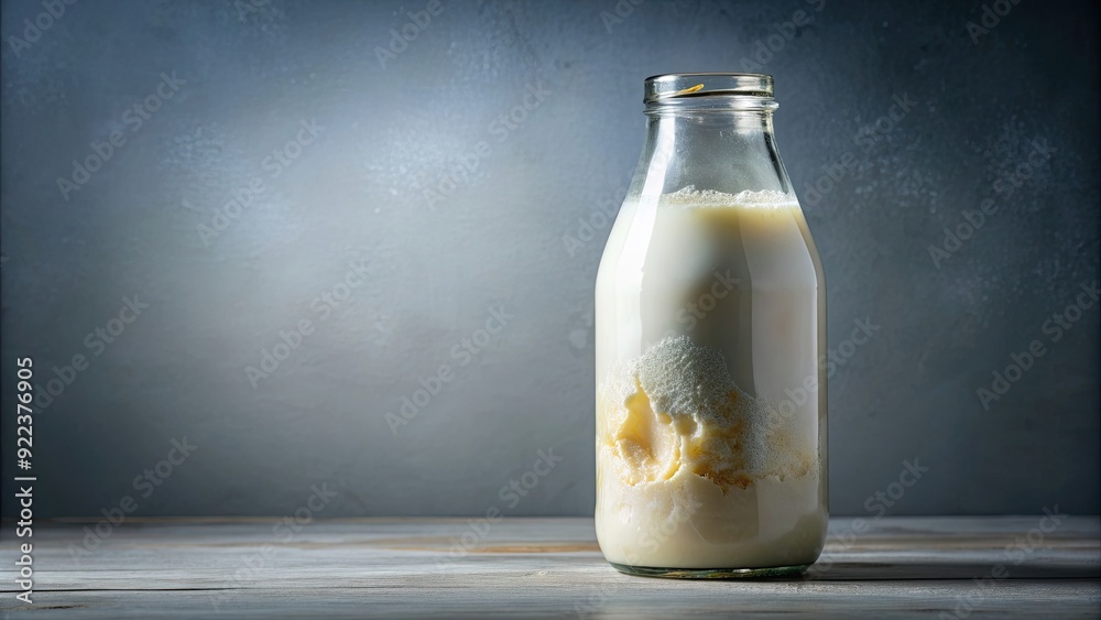 Swollen bottle of expired dairy product, illustrating improper food ...