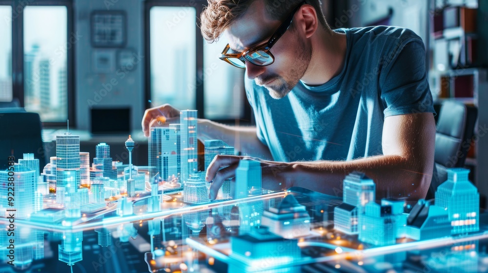 Architect using augmented reality to plan and manipulate city ...