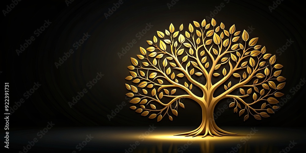 Golden tree of life on dark background, gold, tree, life, branches ...