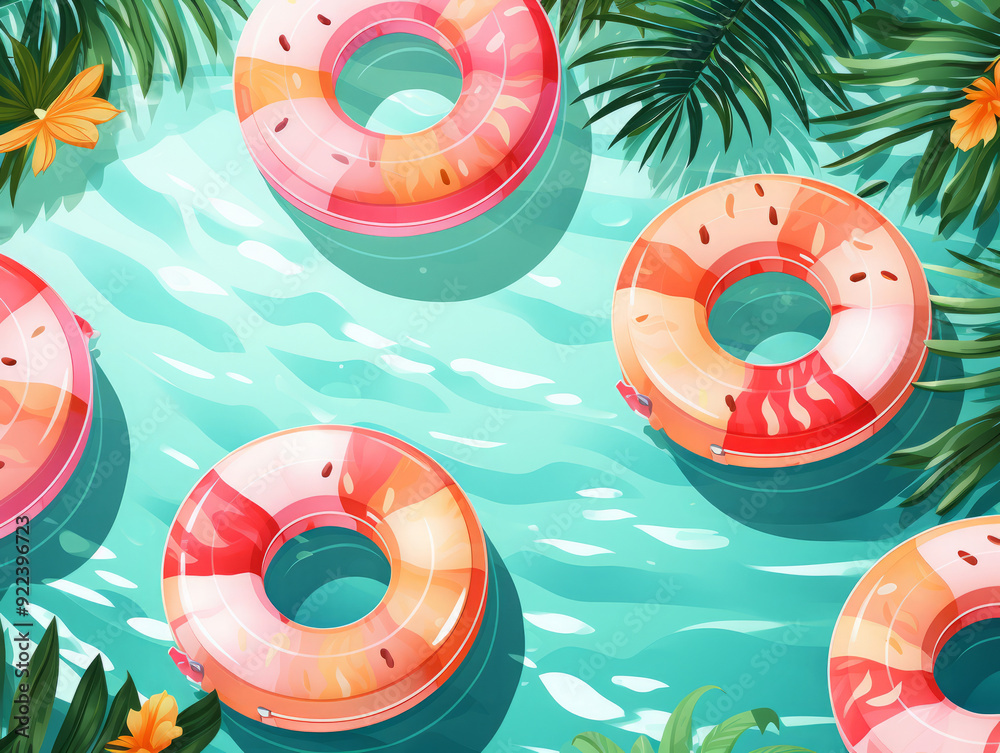 Bright Pool Party frame background illustration. Top view of swimming ...