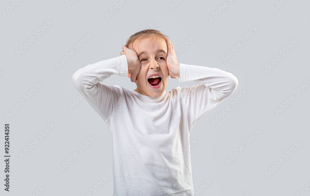 Child shouting. Little boy is screaming, crying a lot. Children's whims ...