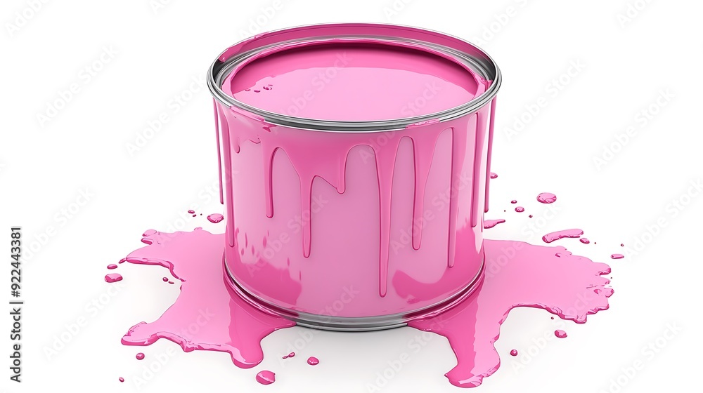 Vibrant Pink Paint Spill from Open Can on White Background - High ...