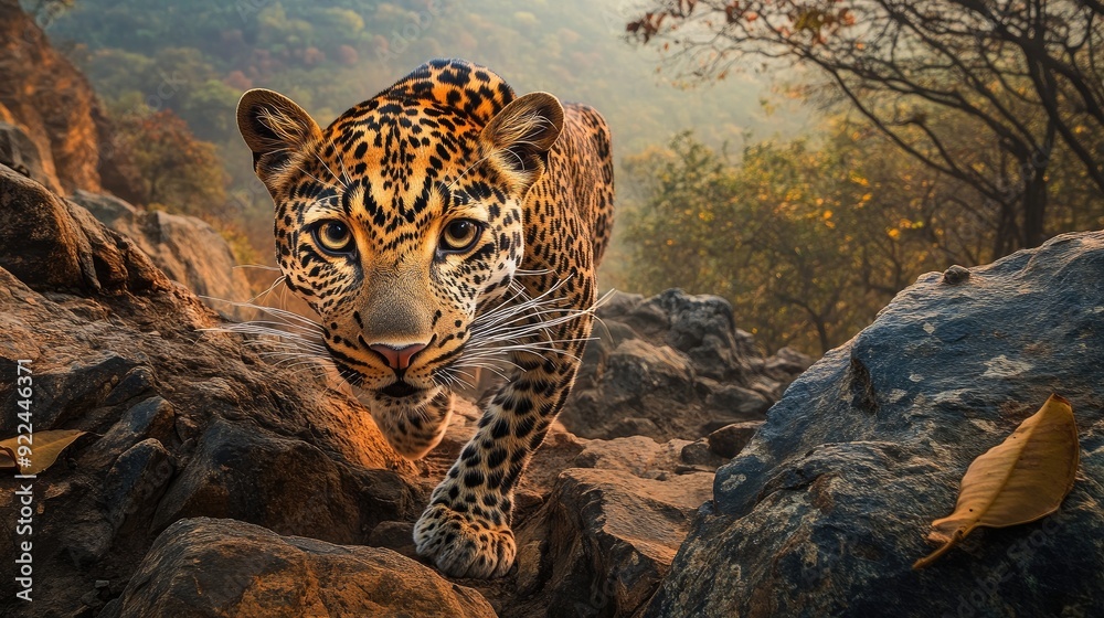 Leopard in the Western Ghats: A stealthy leopard navigating the rocky ...