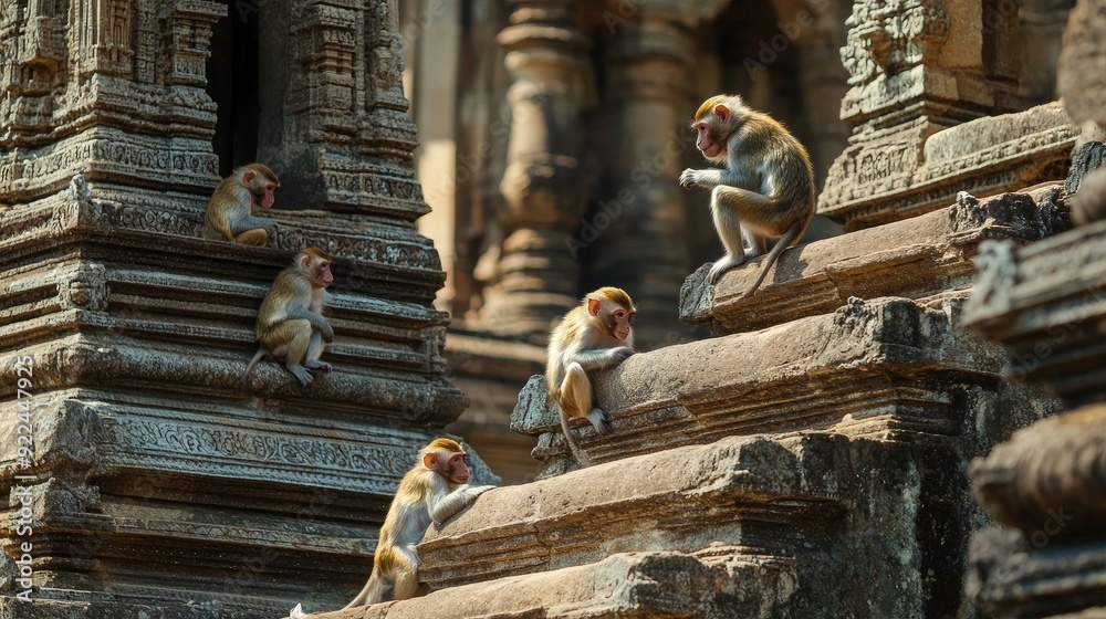 Monkeys Playing in an Indian Temple: Monkeys playing and interacting ...