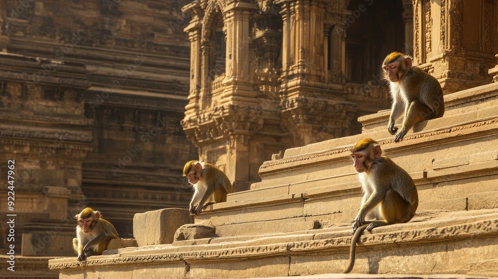 Monkeys Playing in an Indian Temple: Monkeys playing and interacting ...