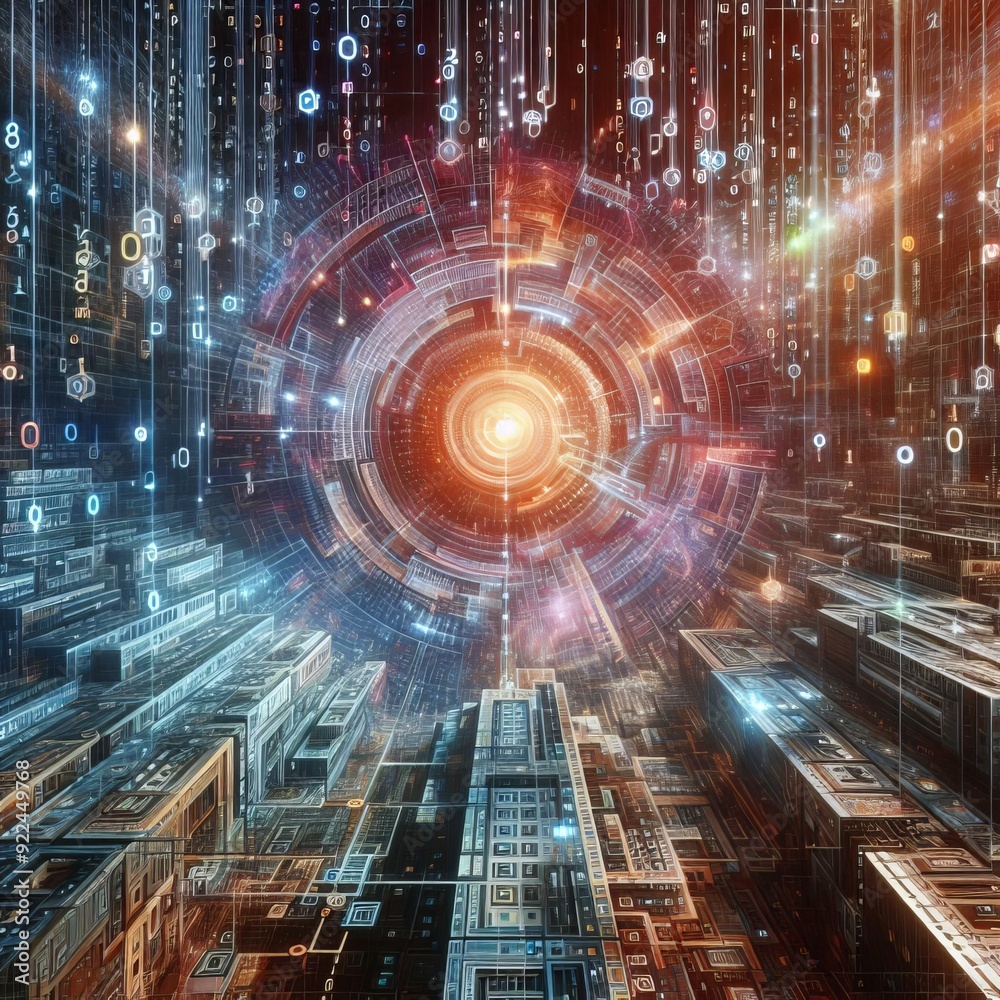 108 Matrix Code ASCII Digital Collage ASCII art forms the struct Stock ...