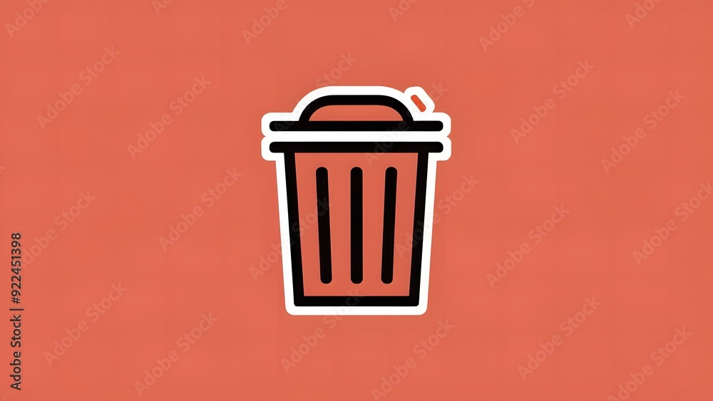 2D icons of a trash can on a bright red background in a simple black ...