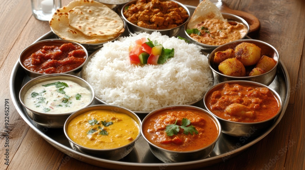Traditional Thali Meal: A traditional Indian thali featuring a variety ...