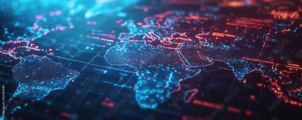 Interactive map of global e-commerce activity, close-up on real-time ...