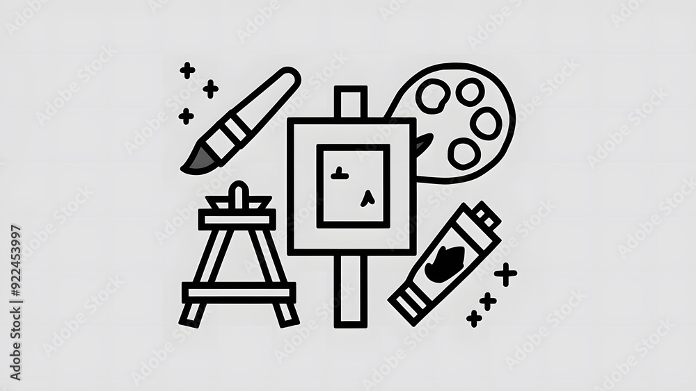 2D icons of a butterfly, colors, paintbrush and separate palette on a ...