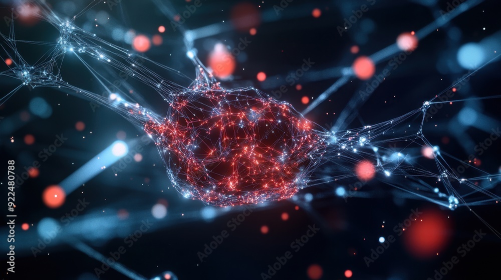 Abstract representation of a neural network with glowing connections ...