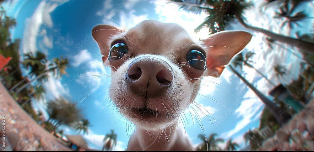 Fisheye selfie of a funny, smiling and cute Chihuahua taking a selfie ... Fisheye selfie of a funny, smiling and cute Chihuahua taking a selfie ...
