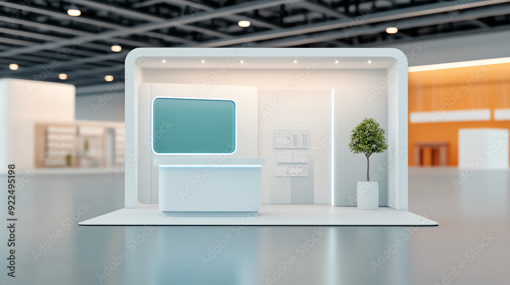 Virtual trade show booth with company logos and product displays ...