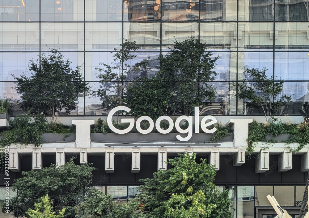 Google tech giant company logo on the front of new corporate ...