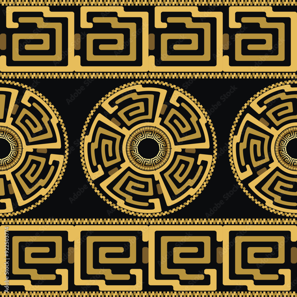Luxury golden frames borders seamless pattern with traditional chinese style mazes, meanders ...