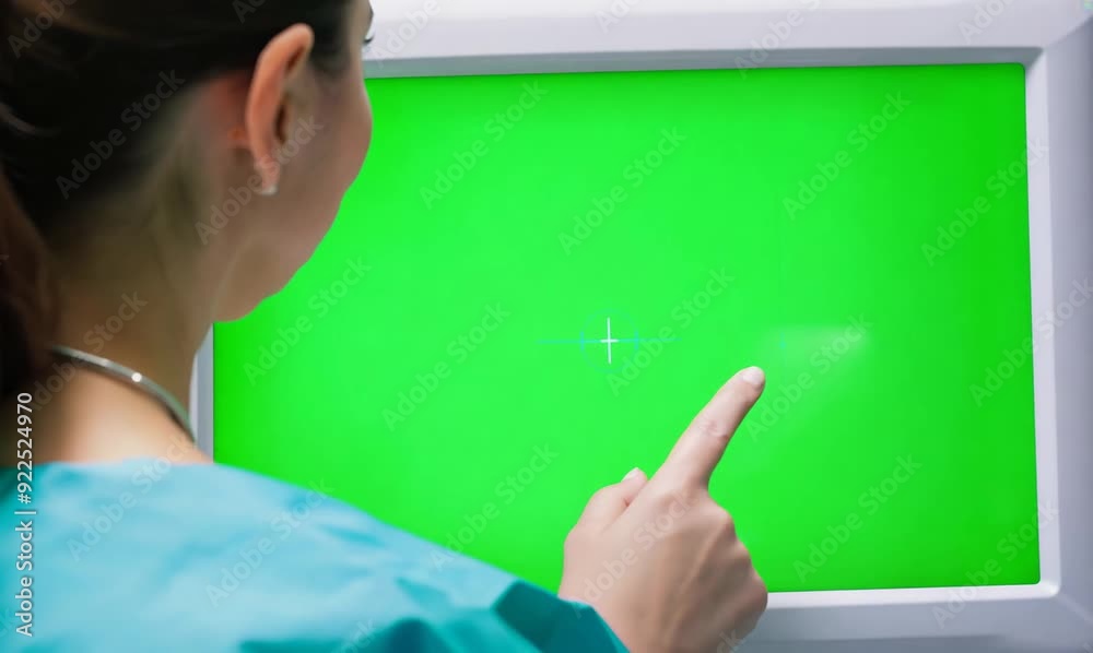 Chroma Green Screen Close-Up of Nurse Adjusting Patient Monitoring ...