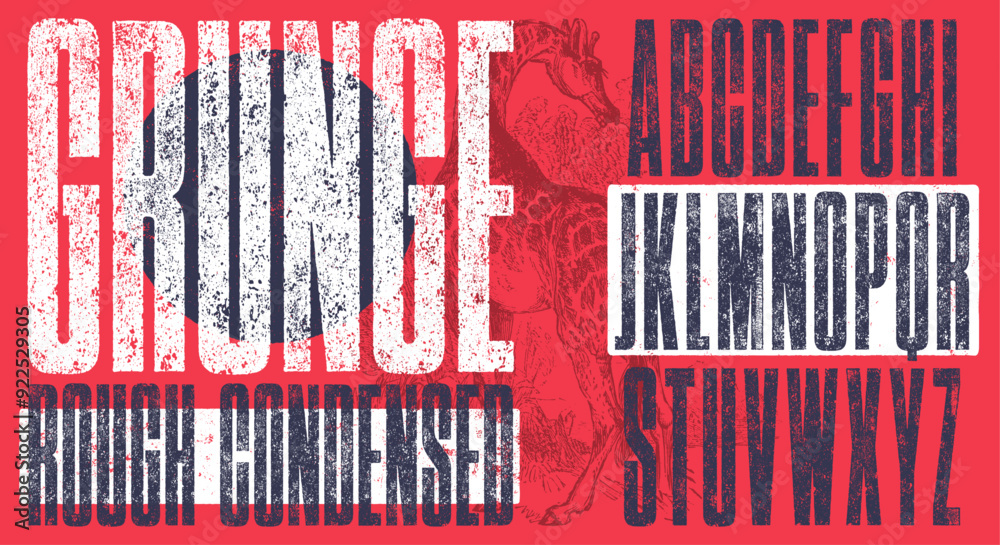 Rough Letterpress Texture Ultra Condensed Font. Highly detailed ...