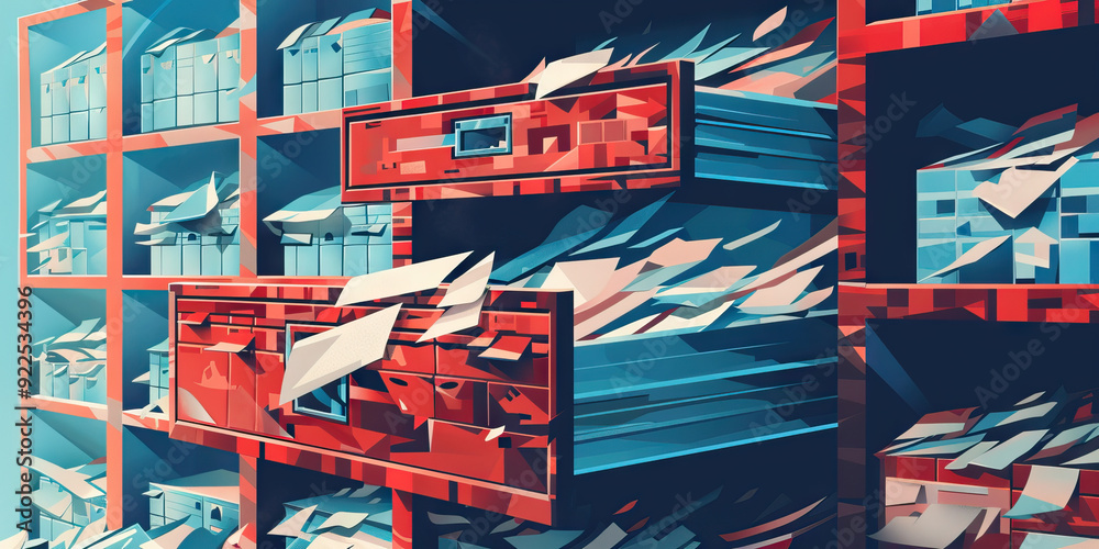 Forgotten Files of Yesterday: A dusty file cabinet, its drawers ajar to ...