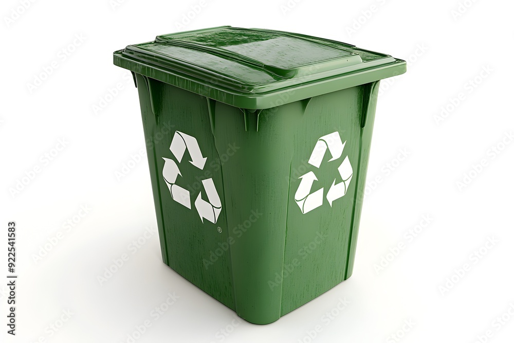 Green recycling bin with recycle logo for sustainable waste management ...
