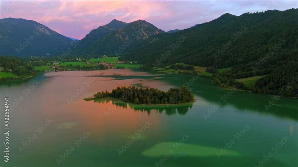 Aerial view of Lake Schliersee in the Bavarian alps in Germany ...
