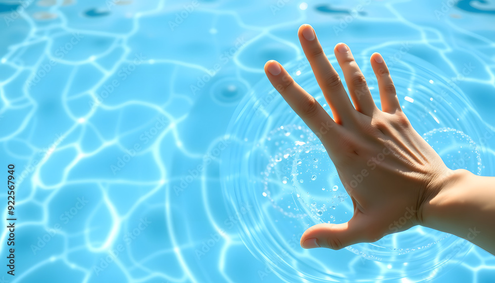 Forefinger making waves as circles in swimming pool isolated with white ...