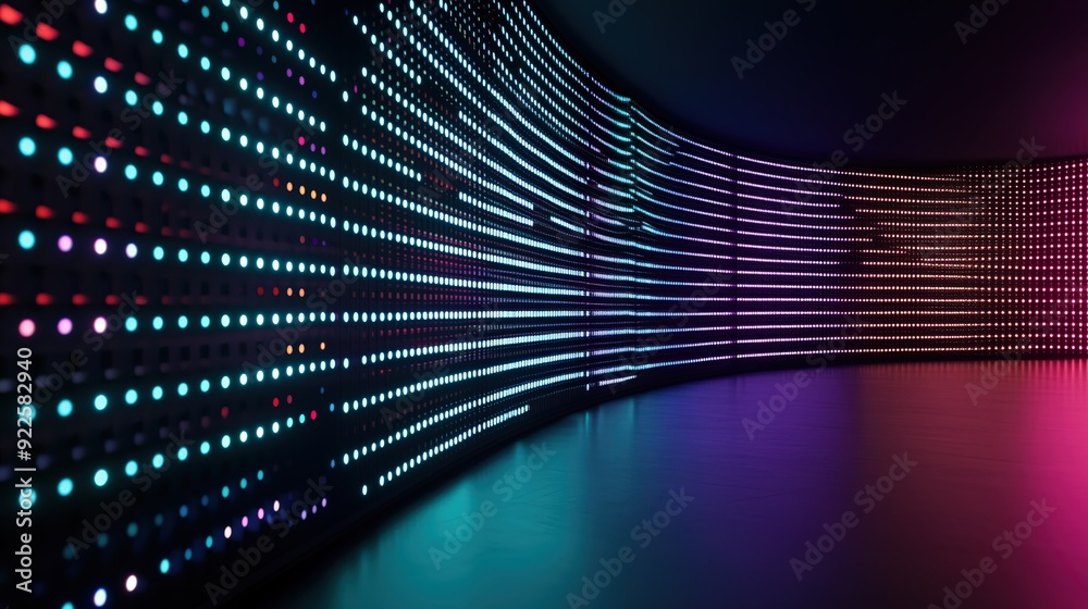 ภาพประกอบสต็อก Abstract background with dynamic LED display, showcases ...