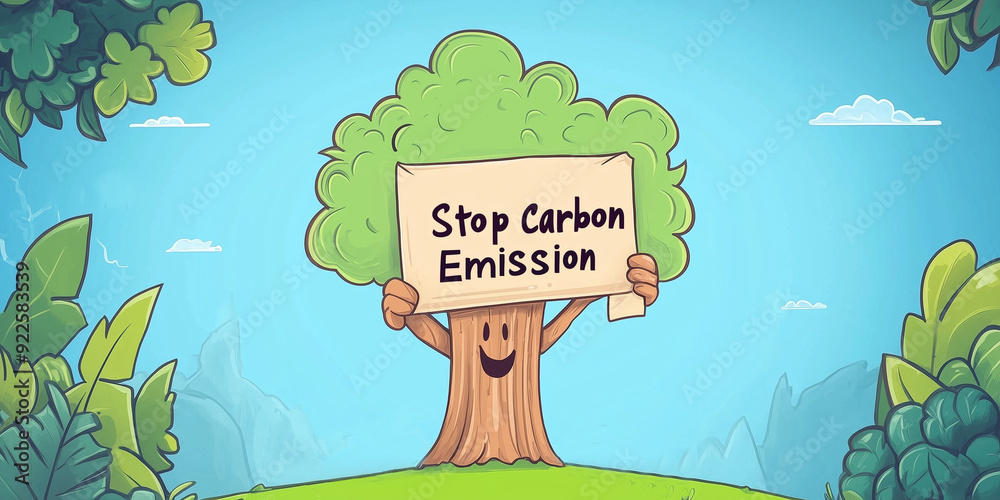 cartoon illustration of stop carbon emission concept ,Ecology and green ...