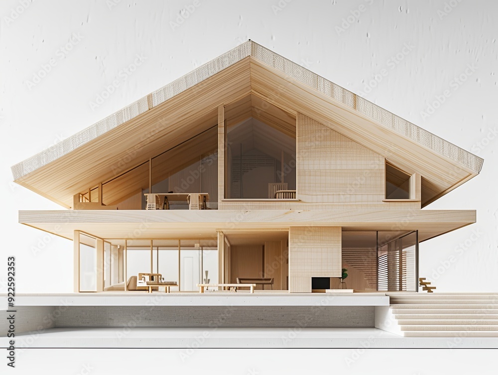 Blank white background, product showcase, toy-sized house with a ...